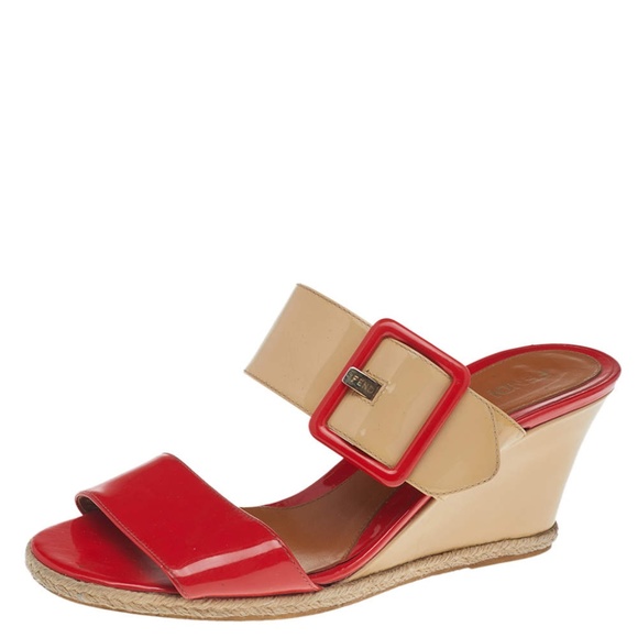 Fendi | Shoes | Fendi Orangebeige Patent Leather Wedge | Poshmark
